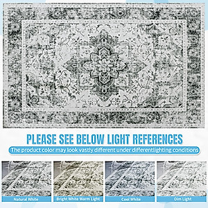 HOMBYS 8x10ft Thickened Memory Foam Area Rug for Living Room Bedroom, Large Soft Vintage Floor Carpet for Indoor, Boho Home Deco Non-Shedding, Grey, Machine Washable