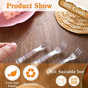 500 Pcs Clear Plastic Mini Forks 3.7 x 0.6 Inch Tiny Plastic Forks Small Disposable Appetizer Forks Dessert Cocktail Forks Tasting Forks Tiny Utensils for Fruit Dessert Cakes Party Serving Supplies
