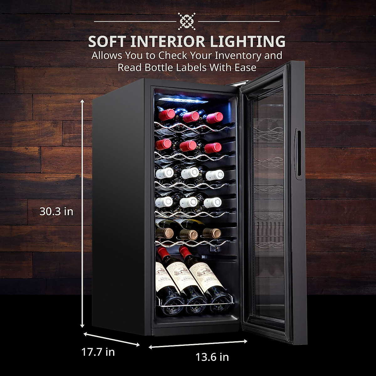 Ivation 18 Bottle Compressor Wine Cooler Refrigerator with Wi-Fi Smart App Control Cooling System | Large Freestanding Wine Cellar Fridge For Red White Champagne or Sparkling, Black Glass Door & Lock