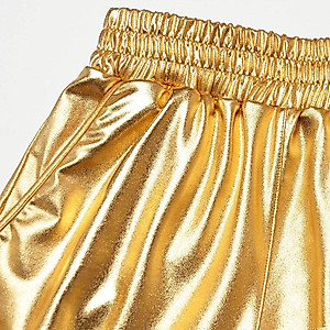 MAKARTHY Women's Metallic Shorts Elastic Waist Shiny Sparkly Rave Pants (Gold, Large)