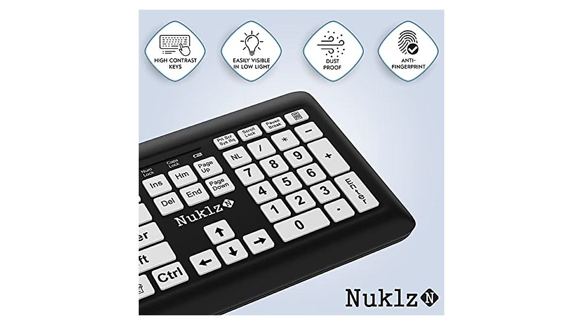 Nuklz N Magnus 325 | Wireless Large Print Full Size Computer Keyboard ...