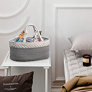 Hlryudo Baby Diaper Caddy Organizer, Large Capacity Nursery Storage Basket with Adjustable Divider, Cotton Rope Woven Diaper Basket, Baby Shower Gifts Newborn Essentials