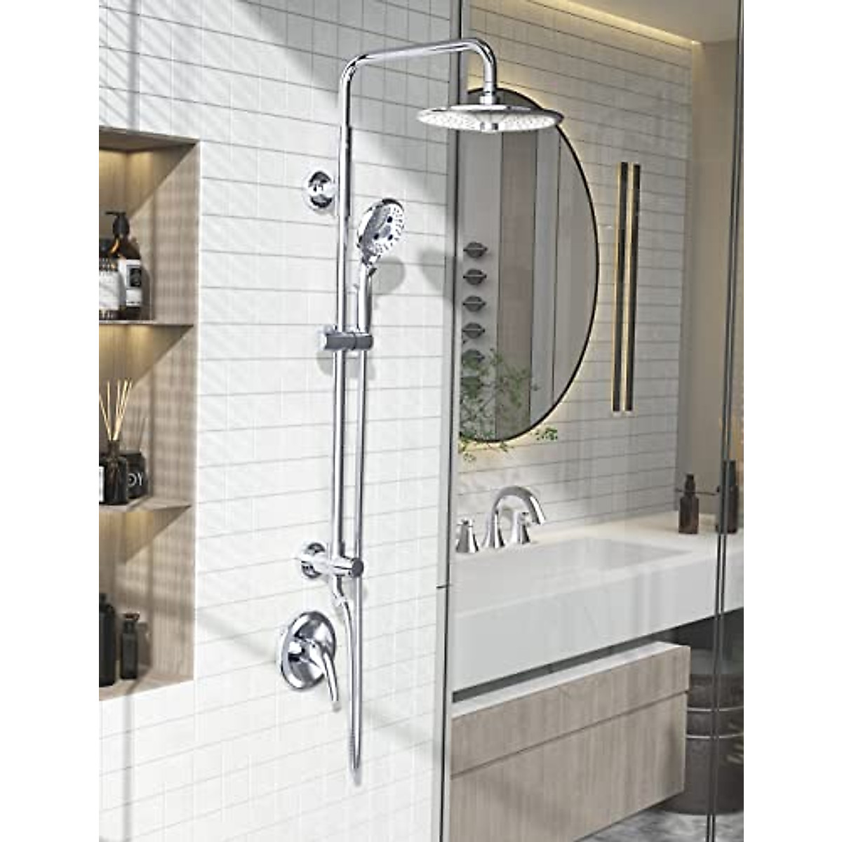 SR SUN RISE 10 Inch Shower Fixtures with 1.8 GPM Rain Showerhead and Hand Shower 27.6" Slide Bar Shower Faucet Set Complete for Easy Reach, Single Handle Design Shower Valve Include, Polished Chrome