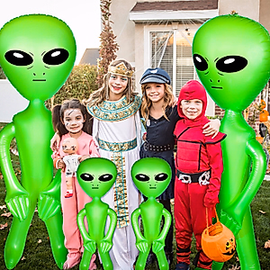 4 Pieces 63 Inch 35 Inch Inflate Alien Jumbo Alien Giant Inflatable Alien Blow up Alien Inflate Toy for Party Decorations, Birthday, Halloween, Alien Theme Party (Green)