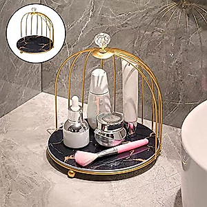PINYUAN Iron Art Nordic Style Bird Cage Rack Lipstick Perfume Cosmetic Skin Care Product Storage Rack Finishing Table Rack (Black 1 Tier)
