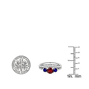 Dazzlingrock Collection 5.5 MM Round Garnet,Blue Sapphire & Diamond Wedding Ring Set in 10K White Gold, Size 6.5
