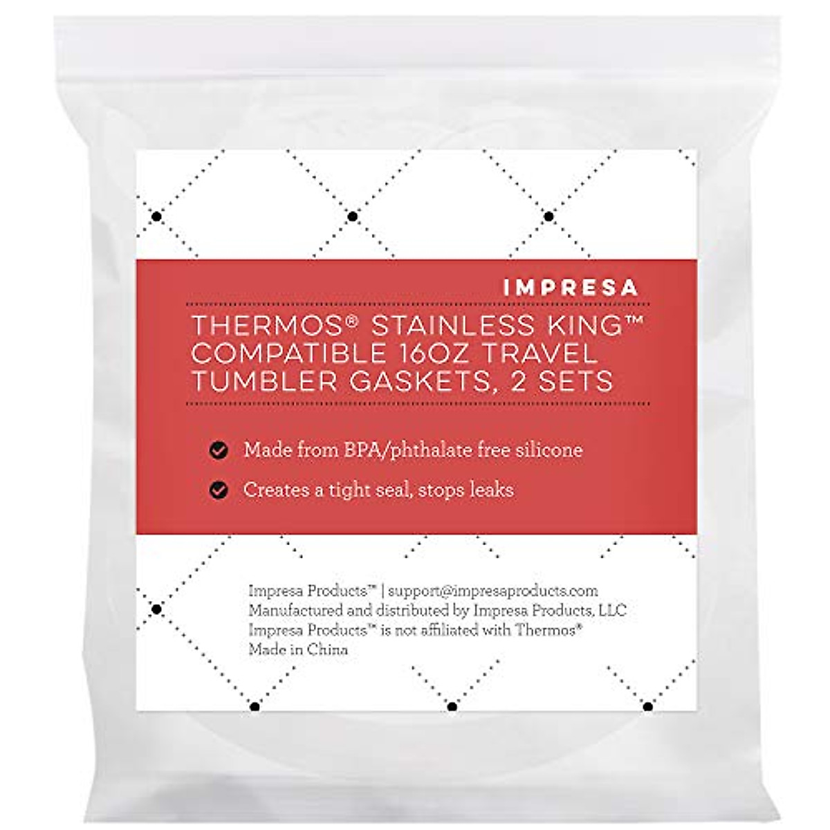 IMPRESA 2 Sets of Thermos Stainless King (TM) -Compatible 16 Ounce Travel Tumbler / Mug Gaskets / Seals Products - BPA-/Phthalate-/Latex-Free - 2 Full Replacements Per Kit
