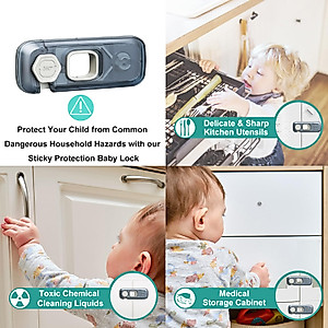 5 Pack Child Proof Refrigerator Lock, QYESWHSR Fridge Locks for Kids with Sticky Adhesive Pads, Child Safety Locks for Doors, RV Refrigerator, Oven Lock Child Safety Baby Cabinet Locks - Clear Updated