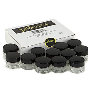 Vivaplex, 12, Clear, 15 ml (1/2 oz), Round Glass Jars, with Inner Liners and black Lids