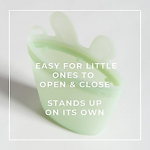 Amalka + Albert Reusable Snack Bag Set for Kids. Food Grade Silicone Container with Strong Seal that is Eco-Friendly and Non-Toxic. Great for Travel or School. (Yellow and Green Set)