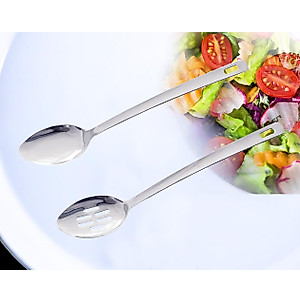 XIAOXGXF 14.5 INCHES Long Handle Stainless Steel Serving Spoon Slotted Spoons Cooking Spoon Kitchen Spoon(Set of 2)