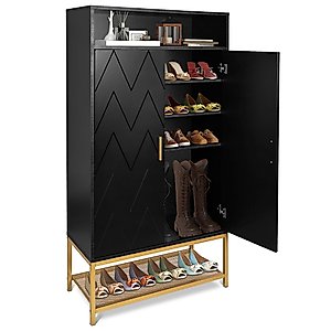 SULIVES Shoe Storage Cabinet for Entryway,Shoe Organizer Rack Cabinet Storage,Entryway Shoe Storage Cabinet,Narrow Modern Shoe Cabinet for Hallway,Living Room,Black