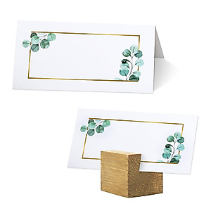 Whaline 50Pcs Greenery Watercolor Place Cards for Wedding or Party with Gold Foil Border place Cards Tented Blank Printable Scored Easy Folding for Wedding Banquets Bridal Baby Shower Receptions