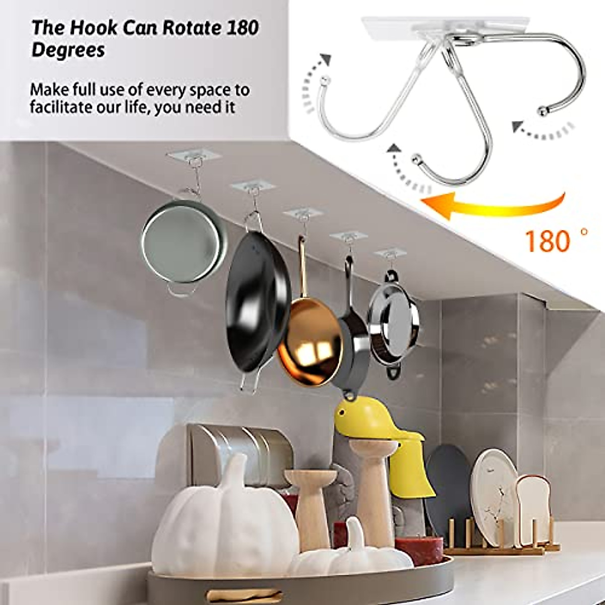 DKHDBD Large Adhesive Hooks, 16-Pack Hold 44lb(Max) Heavy Duty Sticky Hooks, Waterproof Transparent Hooks for Hanging, Self-Adhesive Traceless Clear Wall Hooks to Use for Keys Robe & Towel