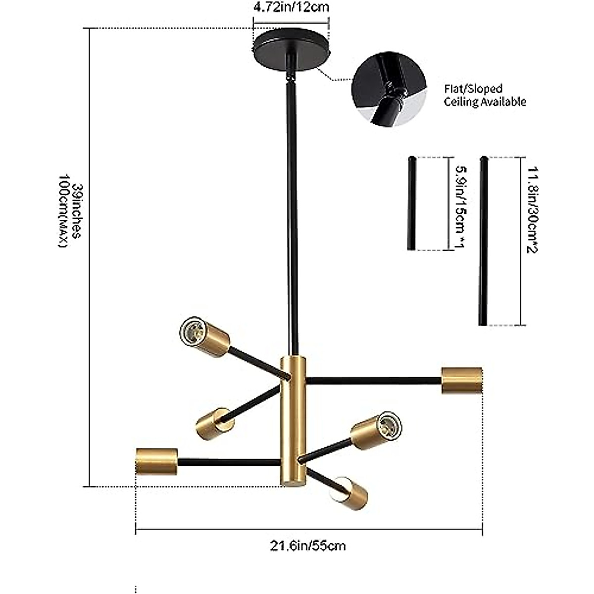 MOUFIER Sputnik Chandelier Black and Gold Ceiling Light Height Adjustable E27 Modern Ceiling Lighting Fixture for Living Room Bedroom Dining Room Kitchen Office (6-Light)