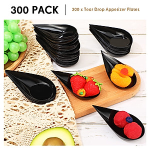 300 Pcs 4 Inch Tear Drop Mini Appetizer Plates Plastic Spoons Catering Supplies Small Mini Spoons Tasting Spoons Appetizer Dishes Mini Dessert Bowls Dessert Spoons Disposable Spoons for Party (Black)