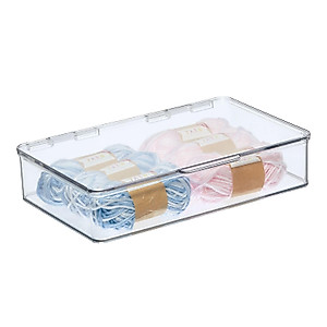 mDesign Shallow Plastic Craft Stackable Storage Organizer w/Hinged Lid - Easy-to-Carry Crayon, Bead, Sewing, Hobby Supply Container - Arts and Crafts Organizer Storage Box - Lumiere Collection, Clear