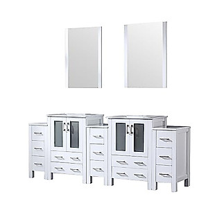 Lexora Volez 84 in W x 18.25 in D White Double Bath Vanity with Side Cabinets, White Ceramic Top and 22 in Mirrors