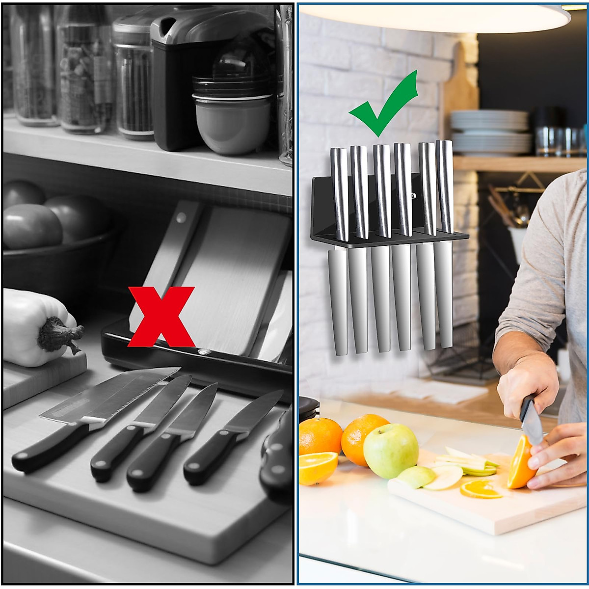 6.7-inch Knife Holder Punch-Free Knife Bar Strong Knife Acrylic Holder Cheese Knife Organizer Kitchen Knife Cutlery Organizer 2Pack