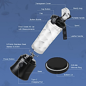 Hoohuang Portable Blender for Shakes and Smoothies 20oz,Personal Size Blender With 6 Blades for Crushing Ice,Personal Fruit Juicer Mixer for Kitchen,Sports(Black)