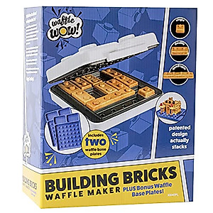 Building Brick Electric Waffle Maker with 2 Construction Eating Plates- Cook Fun, Buildable Waffles or Pancakes in Minutes- Revolutionize Breakfast for Kids, Adults- Stack & Build on Serving Dishes