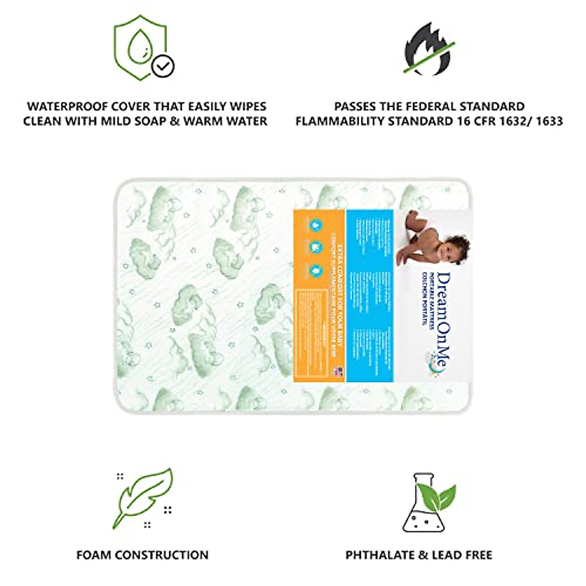 Dream On Me 3” Square Corner Playmat, Greenguard Gold Certified, Playtime comfort, Reinforced Waterproof Vinyl Cover, Environment Safe Playmat