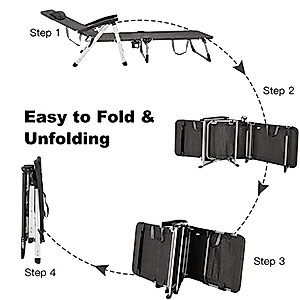 Goplus Chaise Lounge Chair, Folding Outdoor Patio Lounger with Cup Holder & Detachable Headrest, Comfortable for Garden Beach Pool Sunbathing, 7-Position Adjustable (1, Grey)