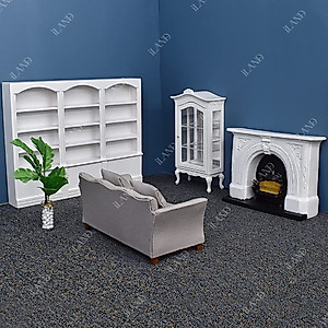 iLAND Dollhouse Furniture and Accessories of Dollhouse Fireplace on 1/12 Scale w/Fire Light & Fireplace Tong & Firewood Rack (Neoclassical 3pcs)