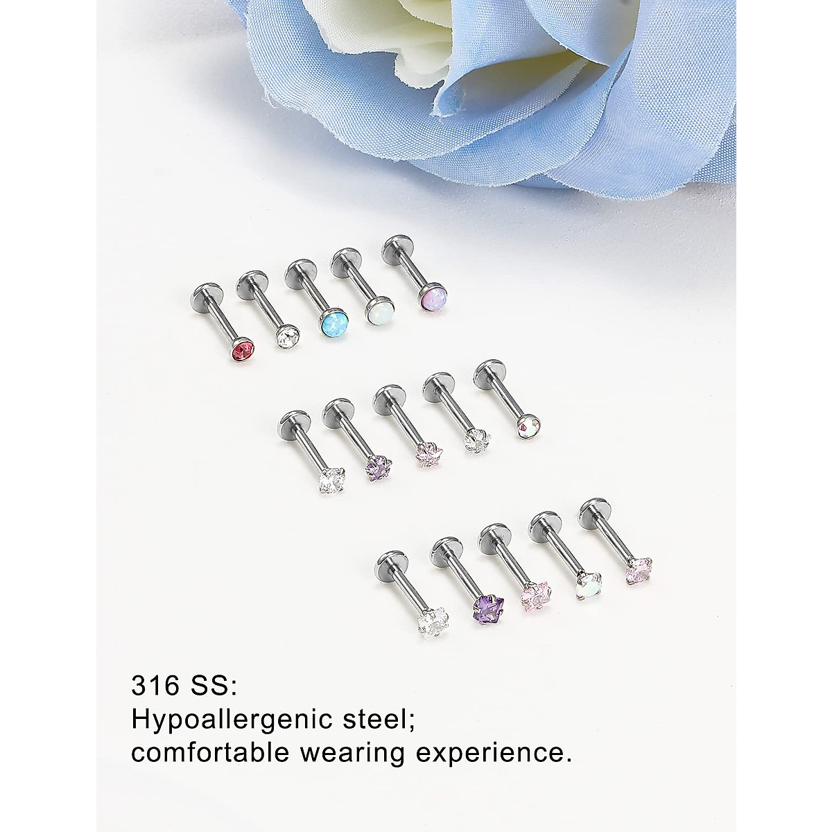 Lcolyoli Threadless Push in Medusa Piercing Jewelry Labret Jewelry Lip Rings Surgical Steel Tragus Jewelry Forward Helix Piercing Jewelry Flat Back Earrings for Women Cartilage Earring 16g 8mm