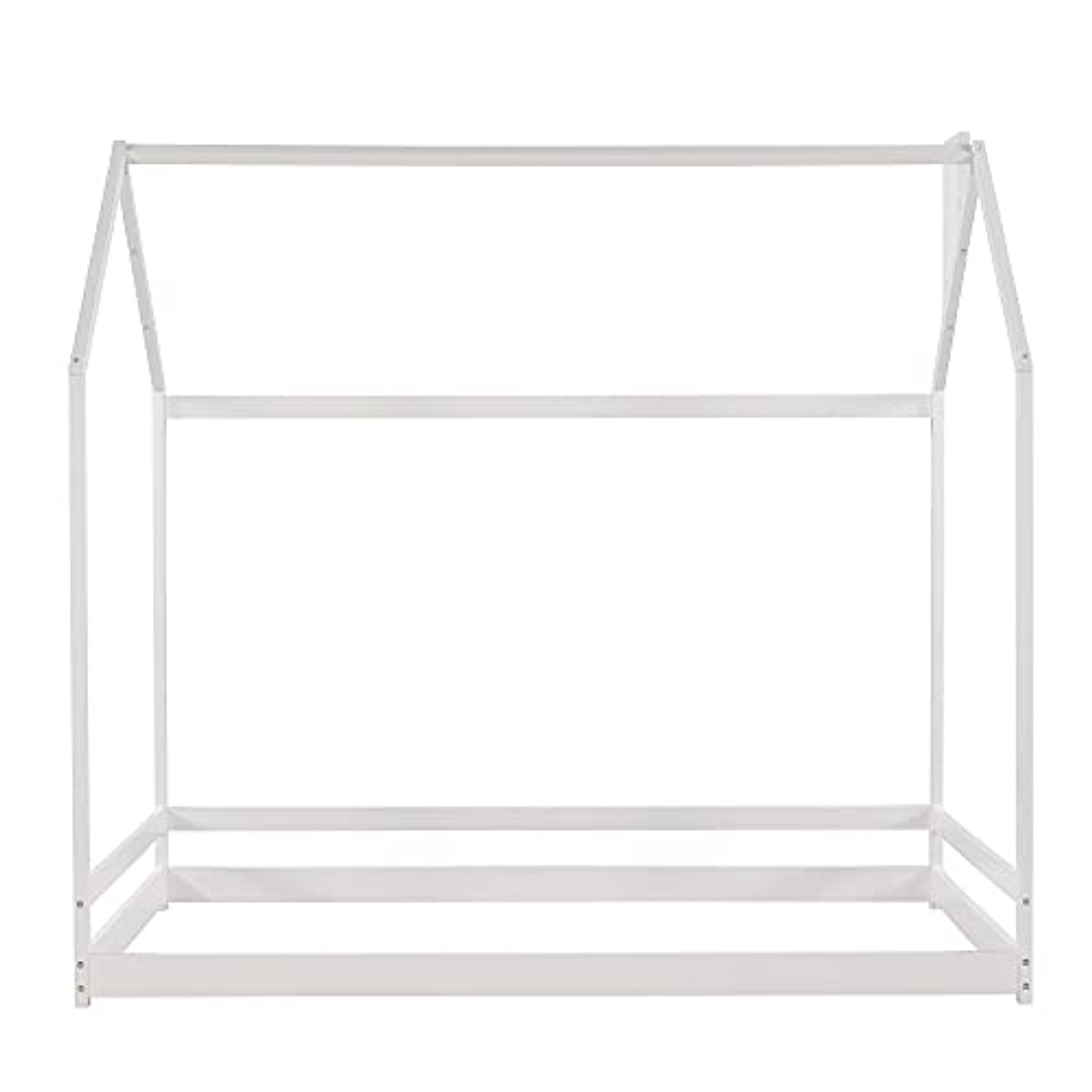 Merax Twin Size Wood House Bed, Wooden Bedframe with Roof for Kids, Teens, Boys or Girls, White