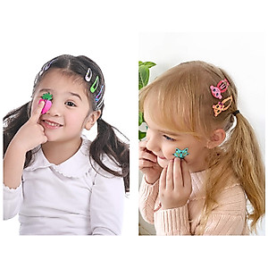 Funtopia Hair Clips for Girls,100 Pcs No Slip Metal Snap, Barrettes for Kids Teens Women, Cute Candy Color Cartoon Design Hair Pins (Animals Fruits Crowns Stars)