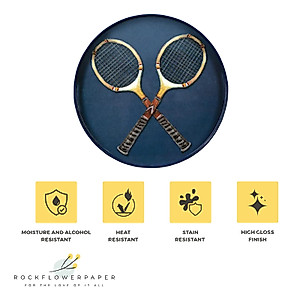 rockflowerpaper Tennis Anyone 15 inch Round Lacquered Wooden Decorative Heat Resistant Tray with Handles for Coffee Drinks Breakfast Dinner