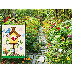 Hello Spring Flag,Spring Garden Flag Double Sided Welcome Burlap Seasonal House and Bird Spring House Flags 28x40 Inch Summer Yard Signs Outdoor Decor for Homes,Gardens,Patio or Lawn with 2 Grommets