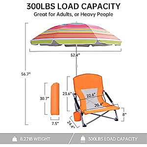 Beach Chair, Beach Chair and Umbrella, Folding Beach Chair, Beach Chairs for Adults 1-Pack Orange - Orange