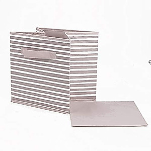 Mind Reader STRIPEBIN-PNK Stripes Design, Foldable Basket with Handles, Decorative Storage, Cube Organizer Bin, Bathroom, Bedroom, Children's Toys, Pink, One Size, 1 Pack