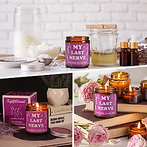 Funny Birthday Valentine Gifts for Women - My Last Nerve Candle Gag Gift for Mom, Jar Candle Christmas Birthday Mothers Day Fun Gifts for Wife, Sister, Teacher, Boss Lady, 7 Oz Lavender Candle