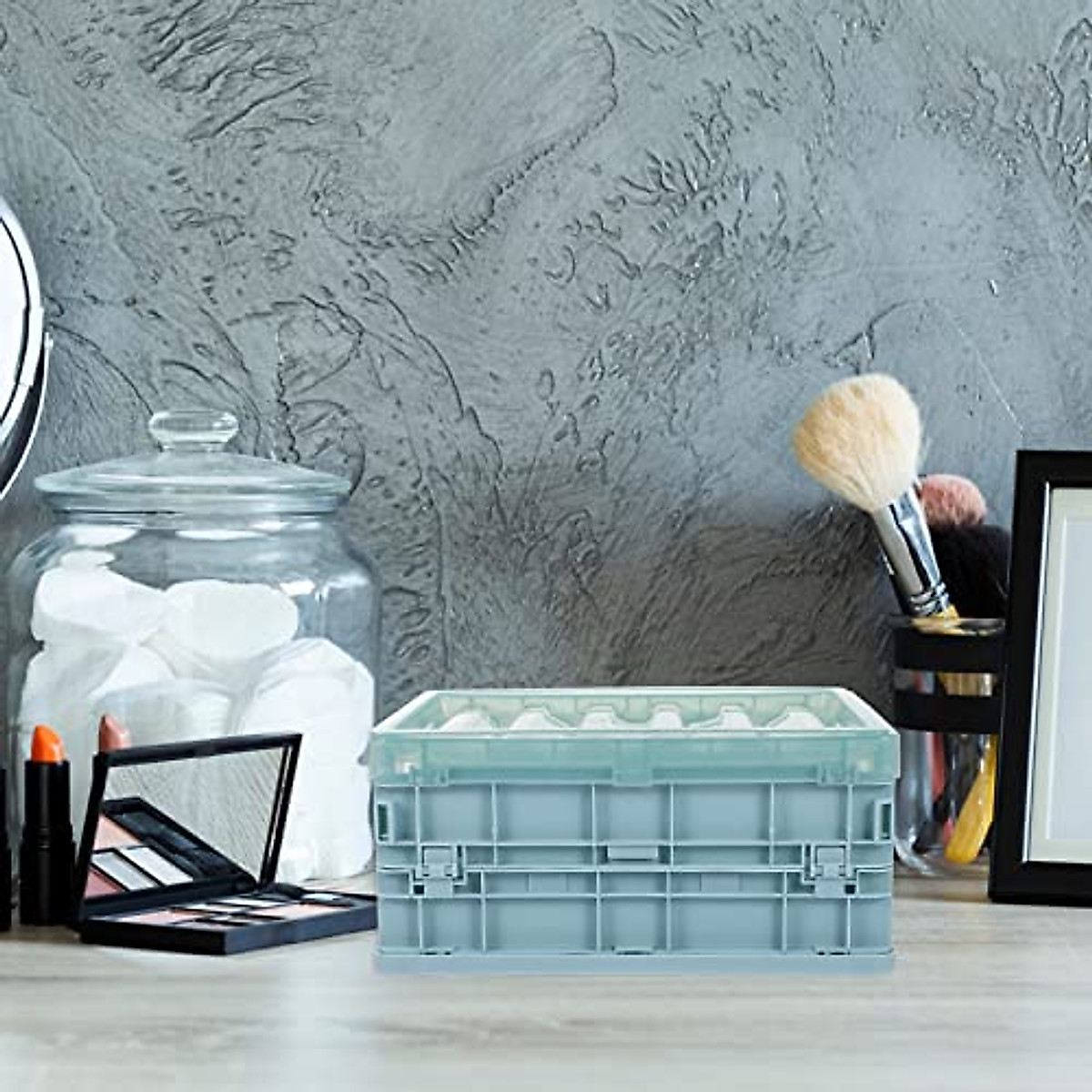 ULTECHNOVO Cubby Storage Organizer Foldable Storage Box with Lid- Large Box Organizer Stackable Cube Folding Crate for Home Office Clear Container