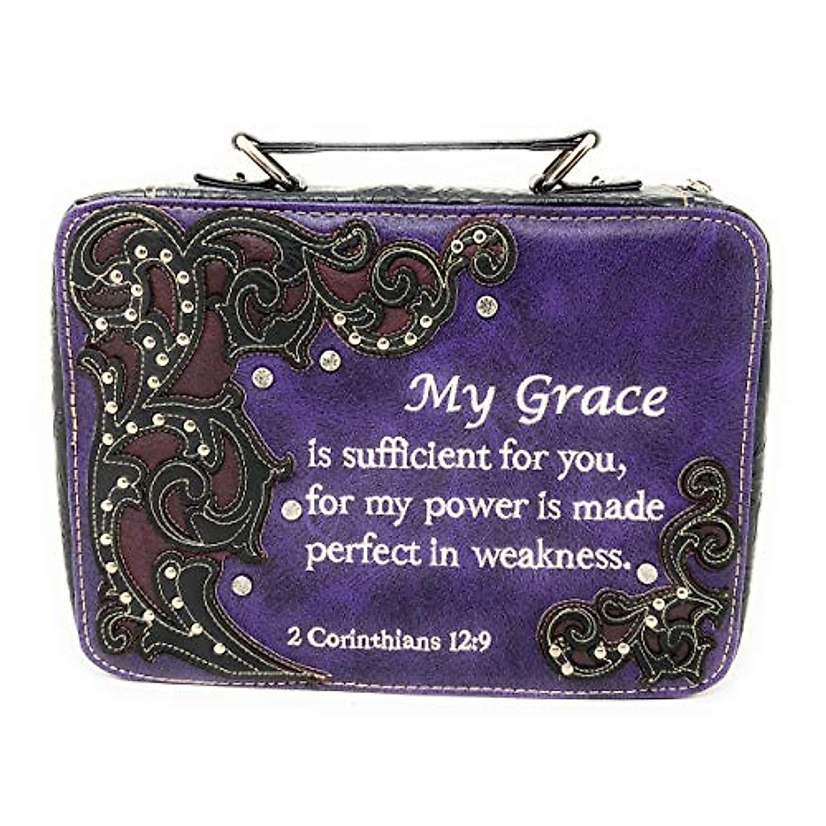 Texas West Western Style Embroidery Scripture Women Rhinestone Bible Cover Book Case Crossbody Handbag (Purple)