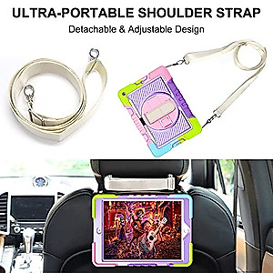 Hocase for iPad 9th/8th/7th Generation Case 10.2", with Pencil Holder/360 Rotation Stand/Hand Strap, Heavy Duty Shockproof Rugged Soft Silicone Hard Protective Case for Kids, Girls & Women - Rainbow