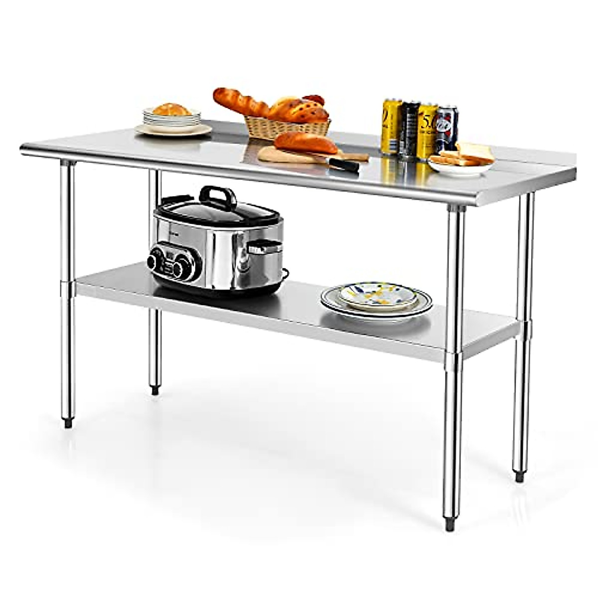 Giantex 60x24 Inches Stainless Steel Table with Backsplash, Metal Commercial Kitchen Table for Prep & Work with Adjustable Undershelf, Heavy-Duty Prep Table