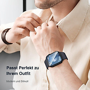 LK 2 Pack Hard PC Case with Tempered Glass Screen Protector Compatible for Apple Watch Series 9/8/7 45mm, Touch Sensitive, HD Ultra-Thin, Full Protective Cover for iWatch 9/8/7 45mm, Black