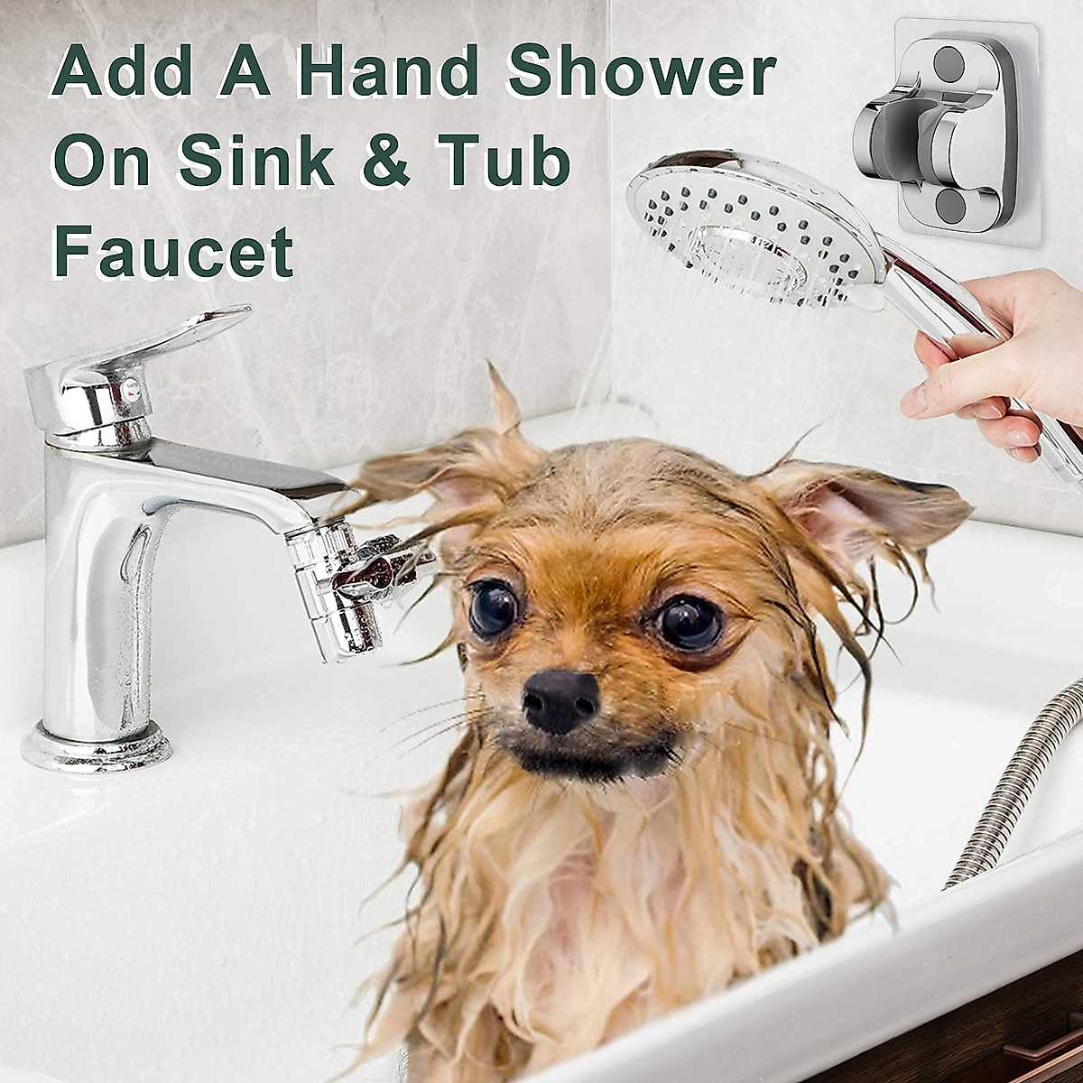 Sink Hose Shower Sprayer Attachment - Faucet Extension w/ 5 Adapters For Bathroom Bathtub, Kitchen Faucet, Utility Laundry Tub, Garden Hose Thread Spout For Delta, Moen, Kohler, American Standard