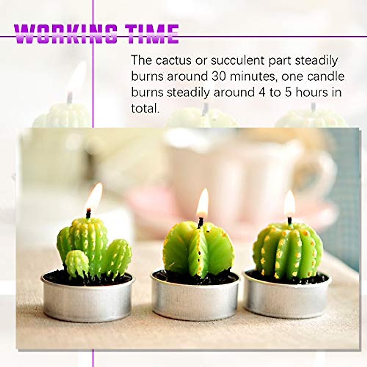 Swpeet 12Pcs Decorative Succulent Cactus Tealight Candles Kit, Cute Smokeless Succulent Plants Perfect for Candles Festival Wedding Props and House-Warming Party