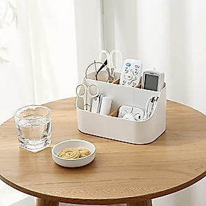 SUNFICON White Bathroom Tray Makeup Organizer Cosmetic Display Case 3 Detachable Dividers Office Stationery Storage Holder Countertop Storage Unit Makeup Box Vanities Office Desk Gift