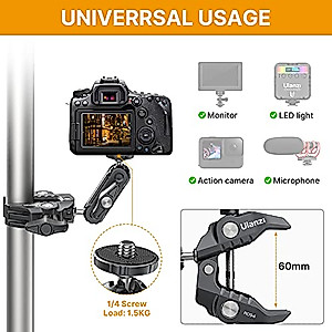 R094 Super Clamp Multi-Functional Camera C Clamp Mount, 1/4" Ball Head Monitor Mount 3/8" Hole Adjustable Video Shooting, Mobile Clamp for Gopro Action INSTA360 Cam, Vlog Cam Selfie Live Streaming