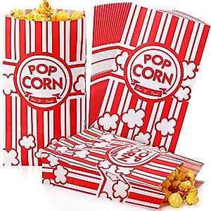 Movie Night Paper Popcorn Bags 2 oz Flat Bottom Popcorn Boxes Red and White Popcorn Container Disposable Popcorn Sleeve Large Popcorn Bucket for Retro Movie Themed Party Carnival Supplies(200 Pieces)