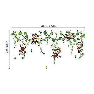 decalmile Monkey Climbing Tree Wall Decals Jungle Animals Wall Stickers Kids Room Baby Nursery Bedroom Wall Decor