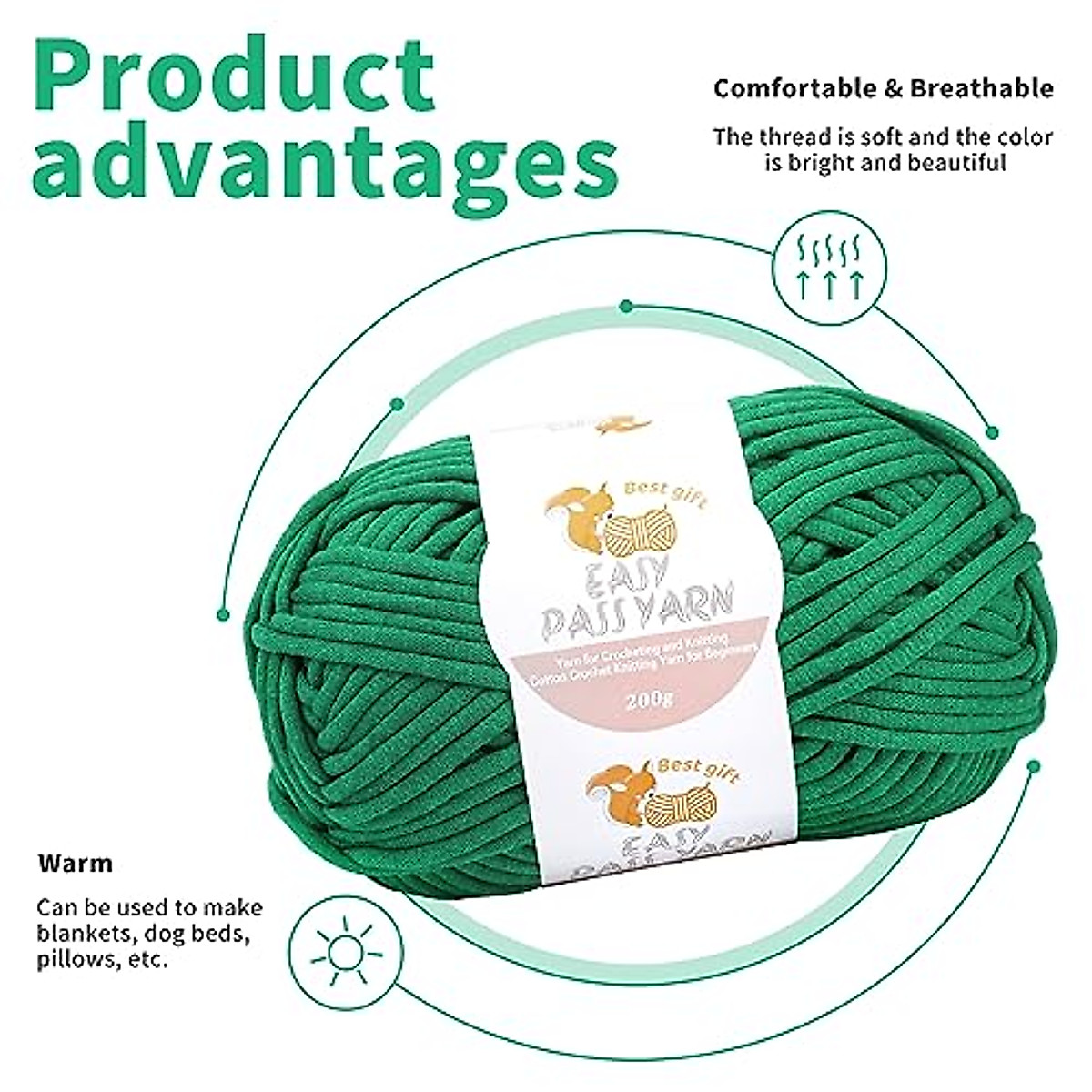 Fedmut Chunky Easy Yarn for Crocheting, 200g Crochet Yarn for Beginners with Crochet Hook, Thick Chunky Yarn with Easy-to-See Stitches for Dolls, Bags and Beginners Crocheting (Emerald Green)