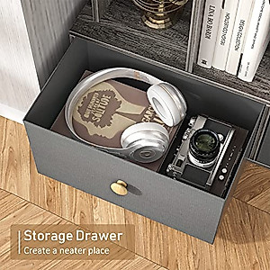 Unikito Book Shelf with 2 Drawers Free Standing Bookcase, Office Storage Shelf Organizer with 12 Open Bookshelf, Industrial Wood Book Case Display Rack for Bedroom, Living Room Home Office, Gray Oak