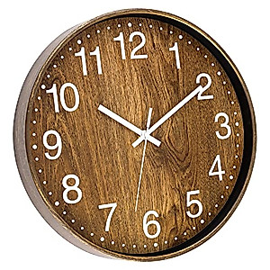 Lumuasky Wood Wall Clock, 12 Inch Silent Non-Ticking Battery Operated Round Clock for Living Room Bedroom Kitchen Home Office